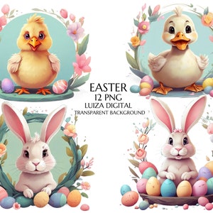 Easter Basket Clipart, Watercolor Floral Bunny Clipart, Country ...