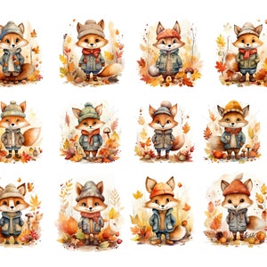 Autumn Cute Fox Clipart, Autumn Clipart, Watercolor Clipart, Fall Fox ...