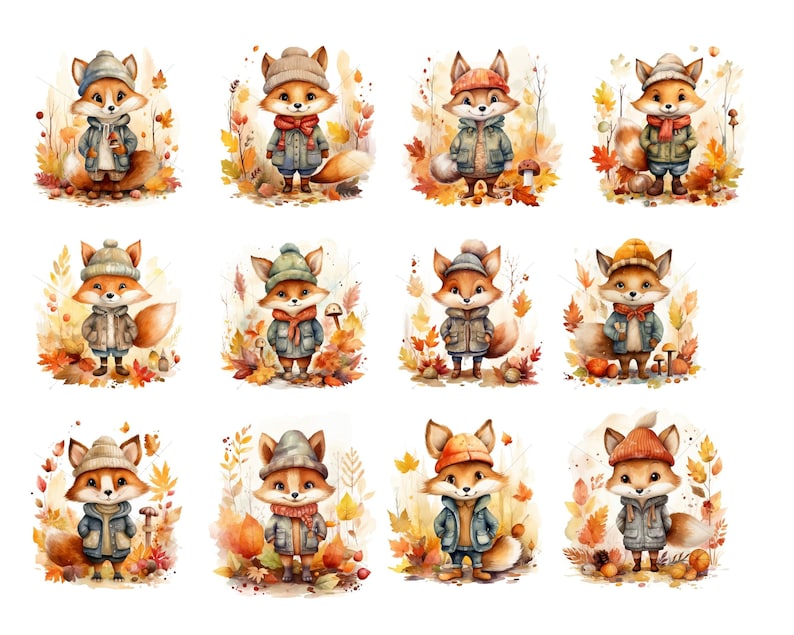 Autumn Cute Fox Clipart, Autumn Clipart, Watercolor Clipart, Fall Fox ...