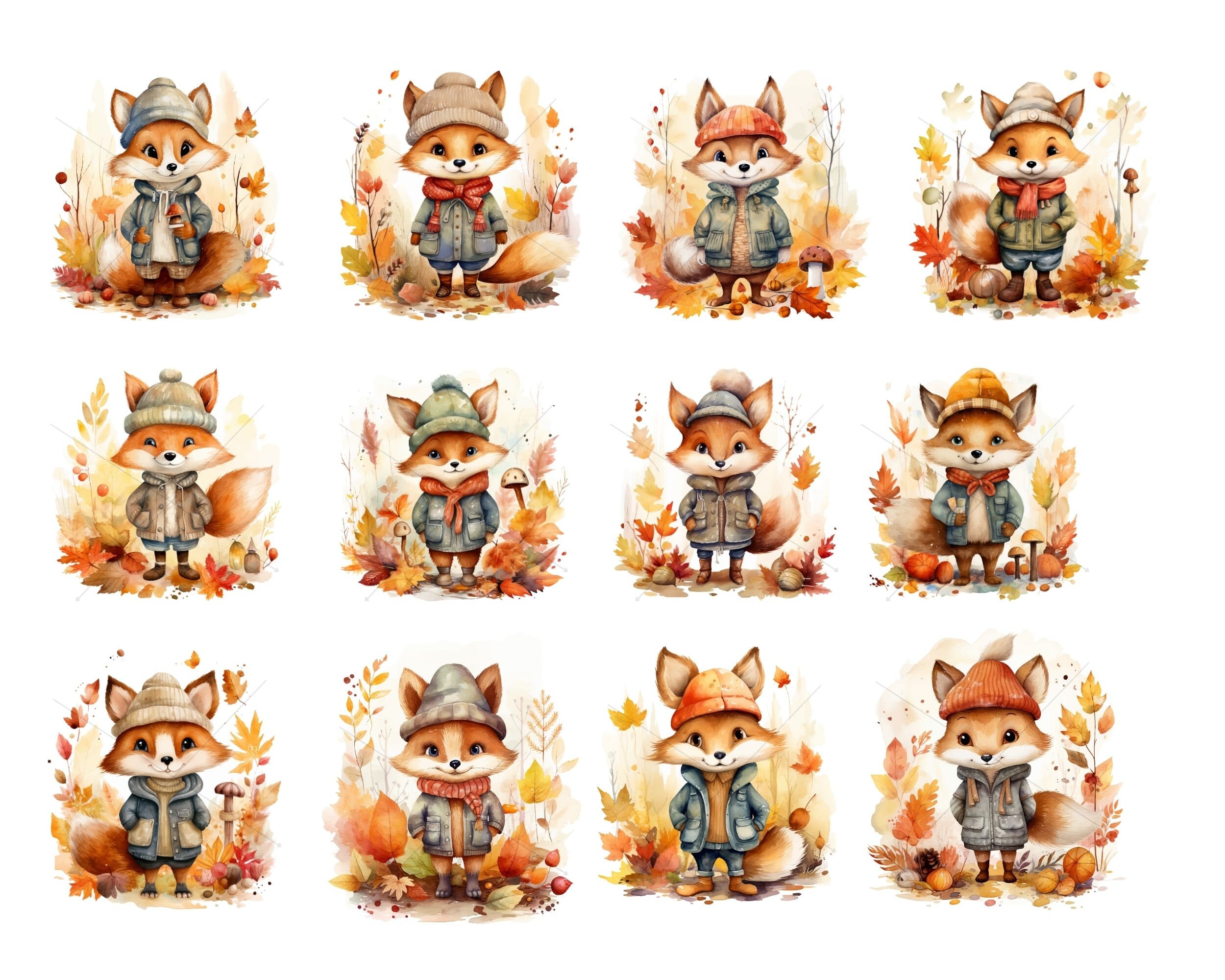 Autumn Cute Fox Clipart, Autumn Clipart, Watercolor Clipart, Fall Fox ...