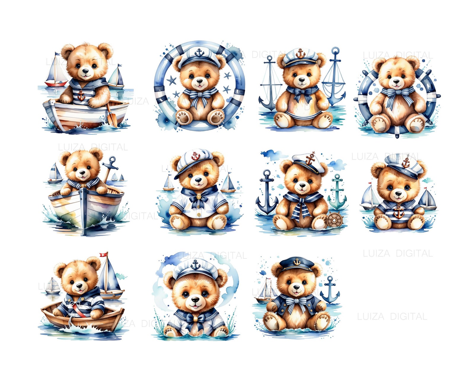 Cute Sailor Teddy Bear Clipart, Nautical Nursery Clipart, Baby Teddy ...