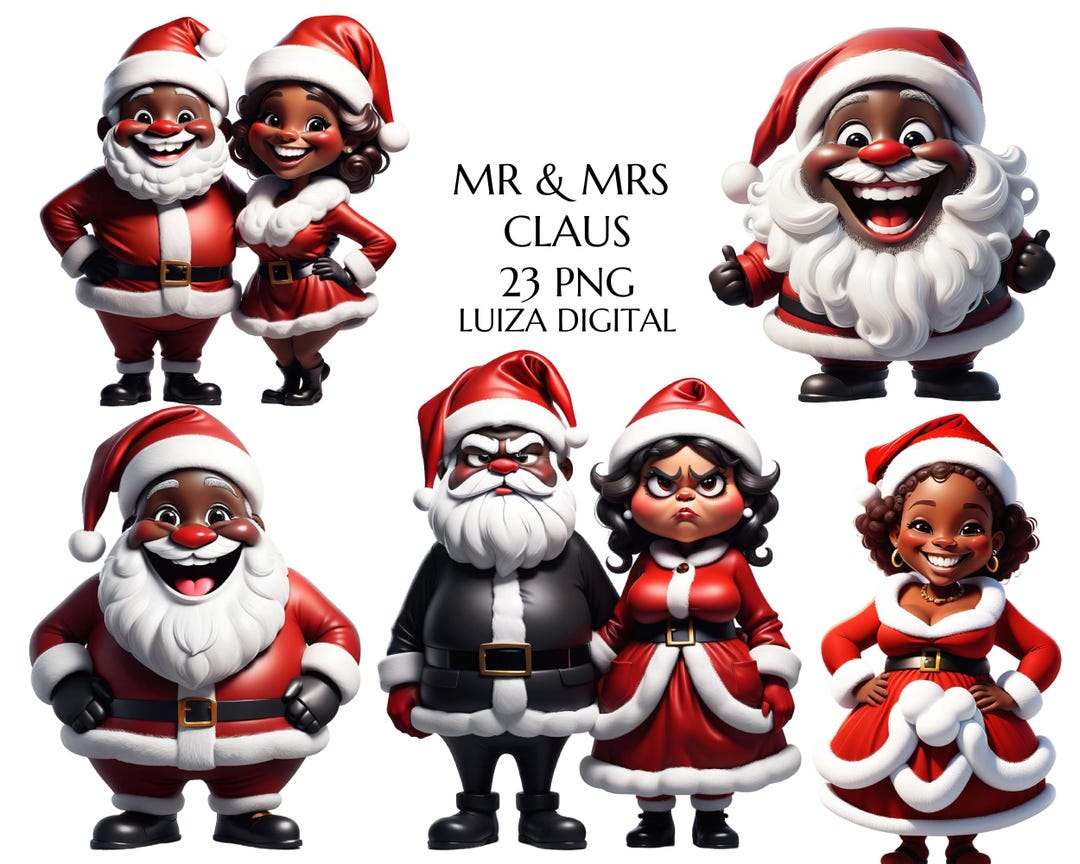 Watercolour Black Mr & Mrs Santa Claus Clipart Bundle, Funny Grumpy ...