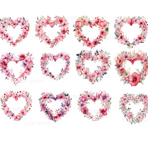 Watercolor Valentines Heart Wreath Clipart, Valentines Day Wildflower ...