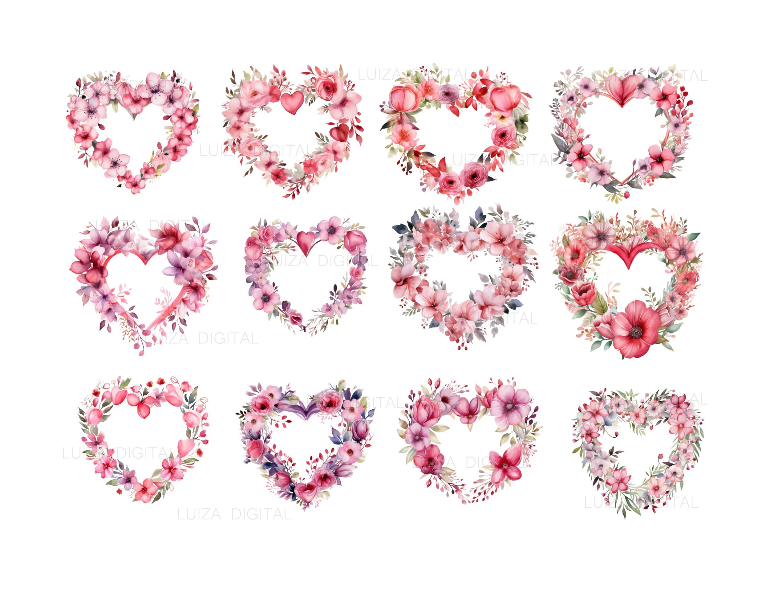 Watercolor Valentines Heart Wreath Clipart, Valentines Day Wildflower ...