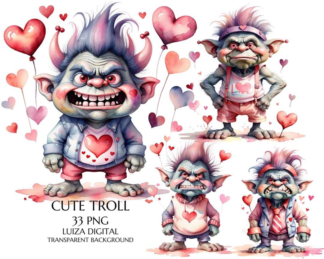Pastel Valentine Troll Clipart Bundle | Valentine's Day Gnome PNG ...