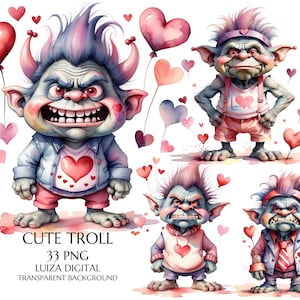 Pastel Valentine Troll Clipart Bundle | Valentine's Day Gnome PNG ...