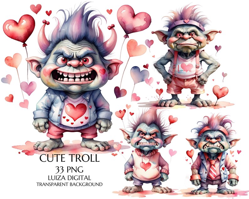 Pastel Valentine Troll Clipart Bundle | Valentine's Day Gnome PNG ...