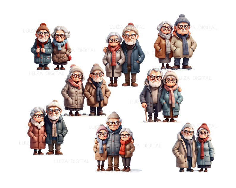 Cute Grumpy Old Couple Clipart, Old Lady and Old Man, Cartoon Grandma ...