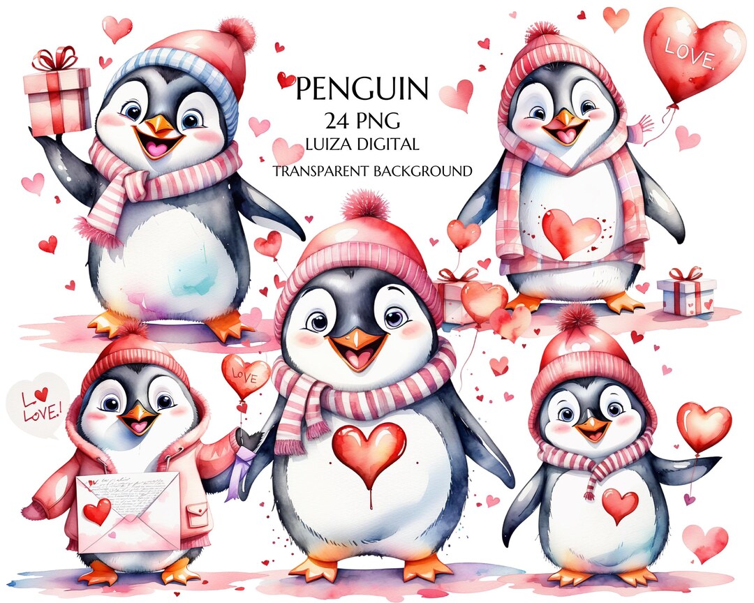 Valentine Penguin Clipart, Cute Animals PNG, Pink Arctic Animals ...