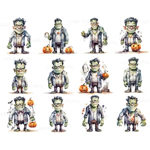 Frankenstein Clipart & Halloween Monster With Pumpkins for Spooky ...