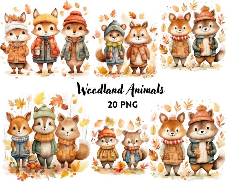 Woodland Animal Clipart, Watercolor Autumn Animal Clipart, Autumn ...