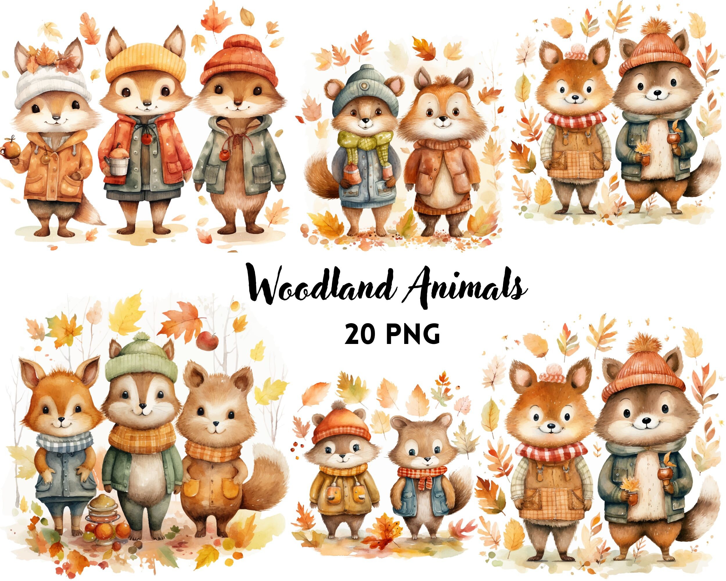 Woodland Animal Clipart, Watercolor Autumn Animal Clipart, Autumn ...