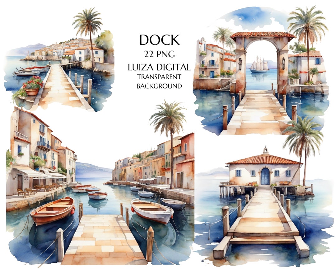 Mediterranean Dock, Harbour, Travel Clipart, Summer Png, Holiday ...