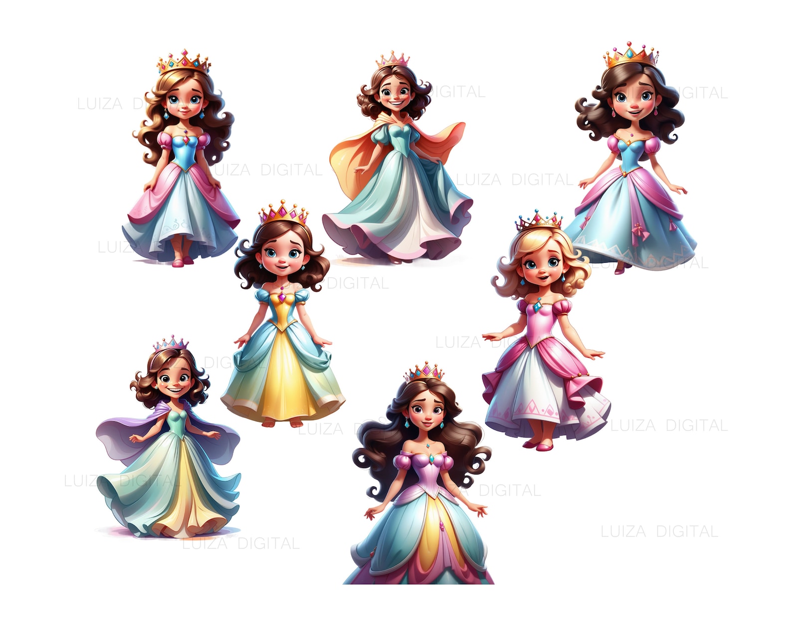 Princesses Clipart, Fairytale Clipart, Watercolor Princess Clipart ...