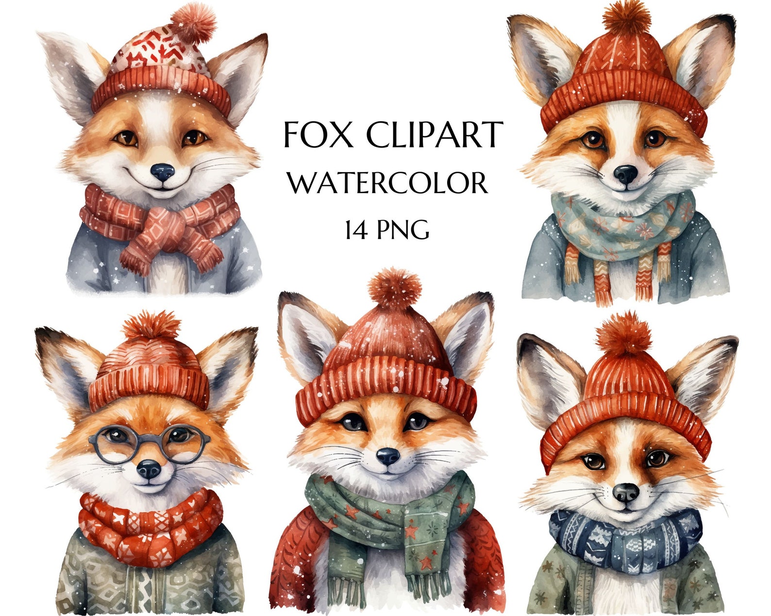 Watercolor Fox Clipart Woodland Animal Png Clipart Fall - Etsy