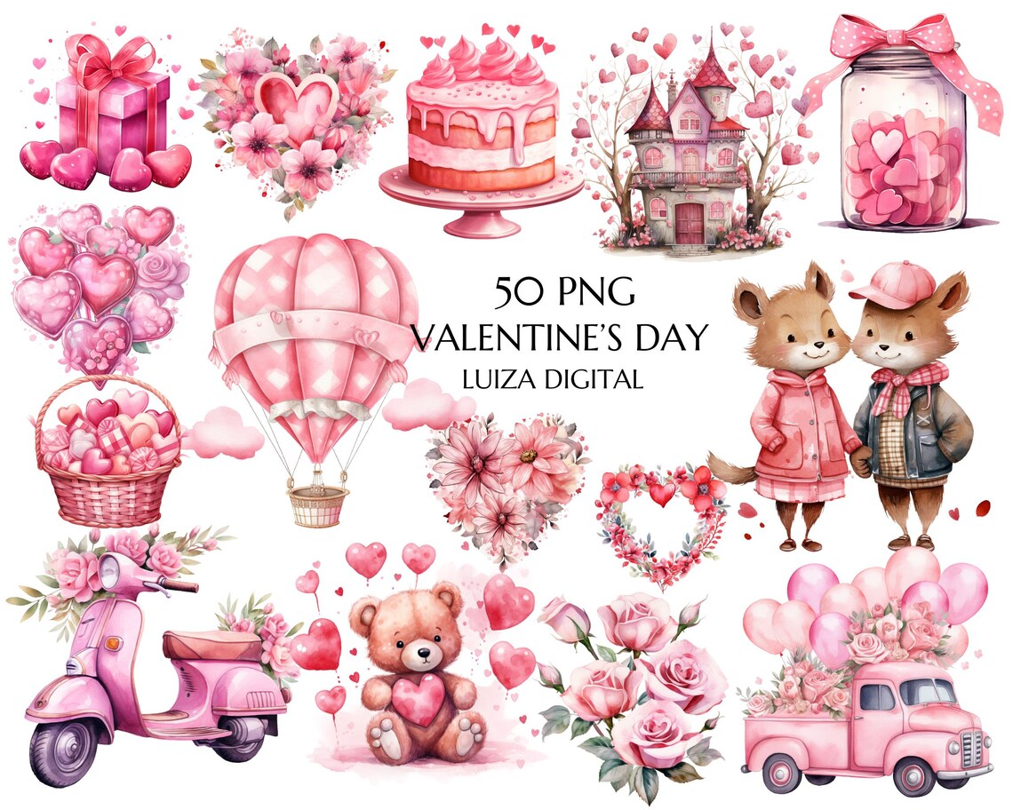 Sweet Valentine Clipart Bundle, Watercolor Valentines Day Clipart ...