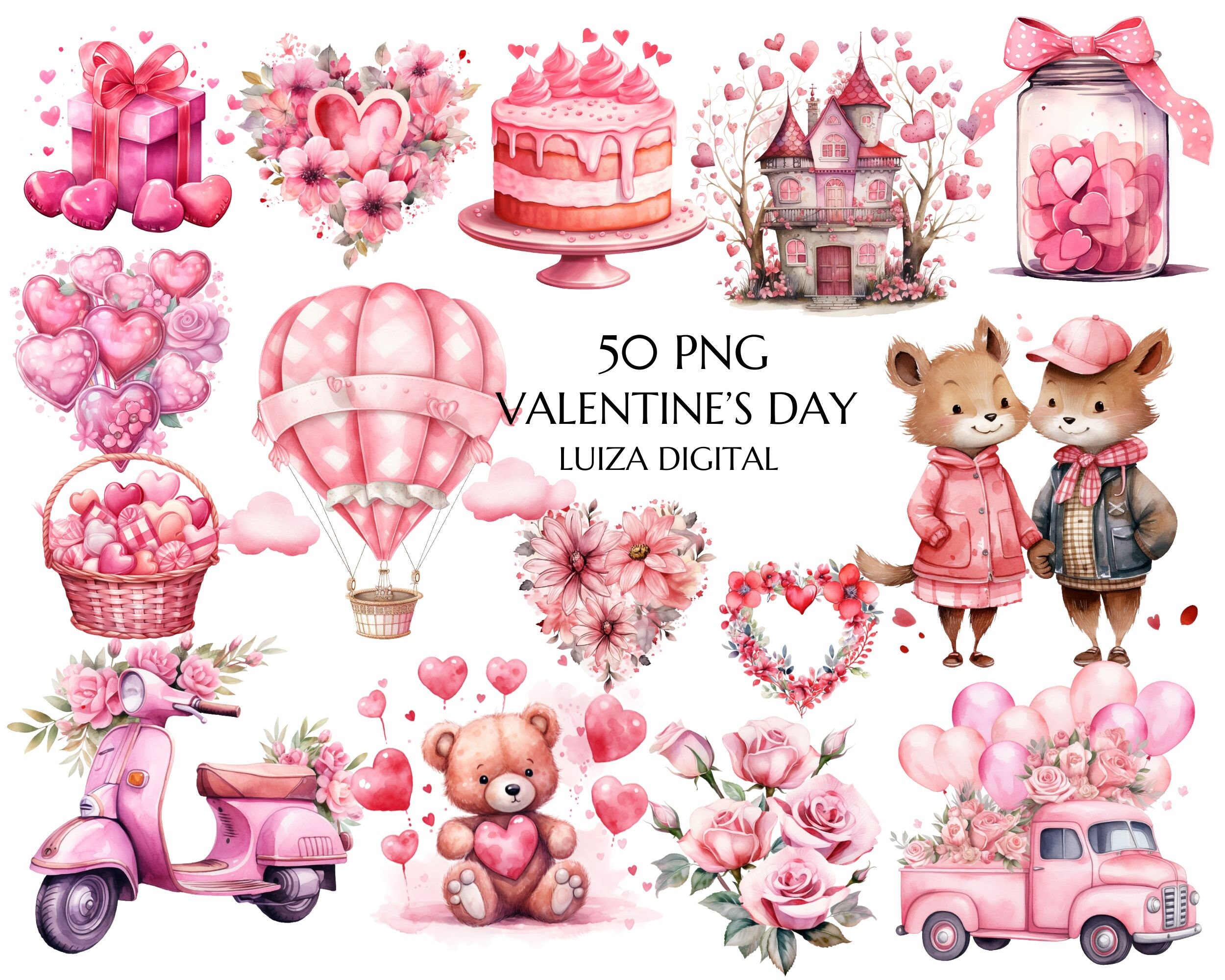 Sweet Valentine Clipart Bundle, Watercolor Valentines Day Clipart ...