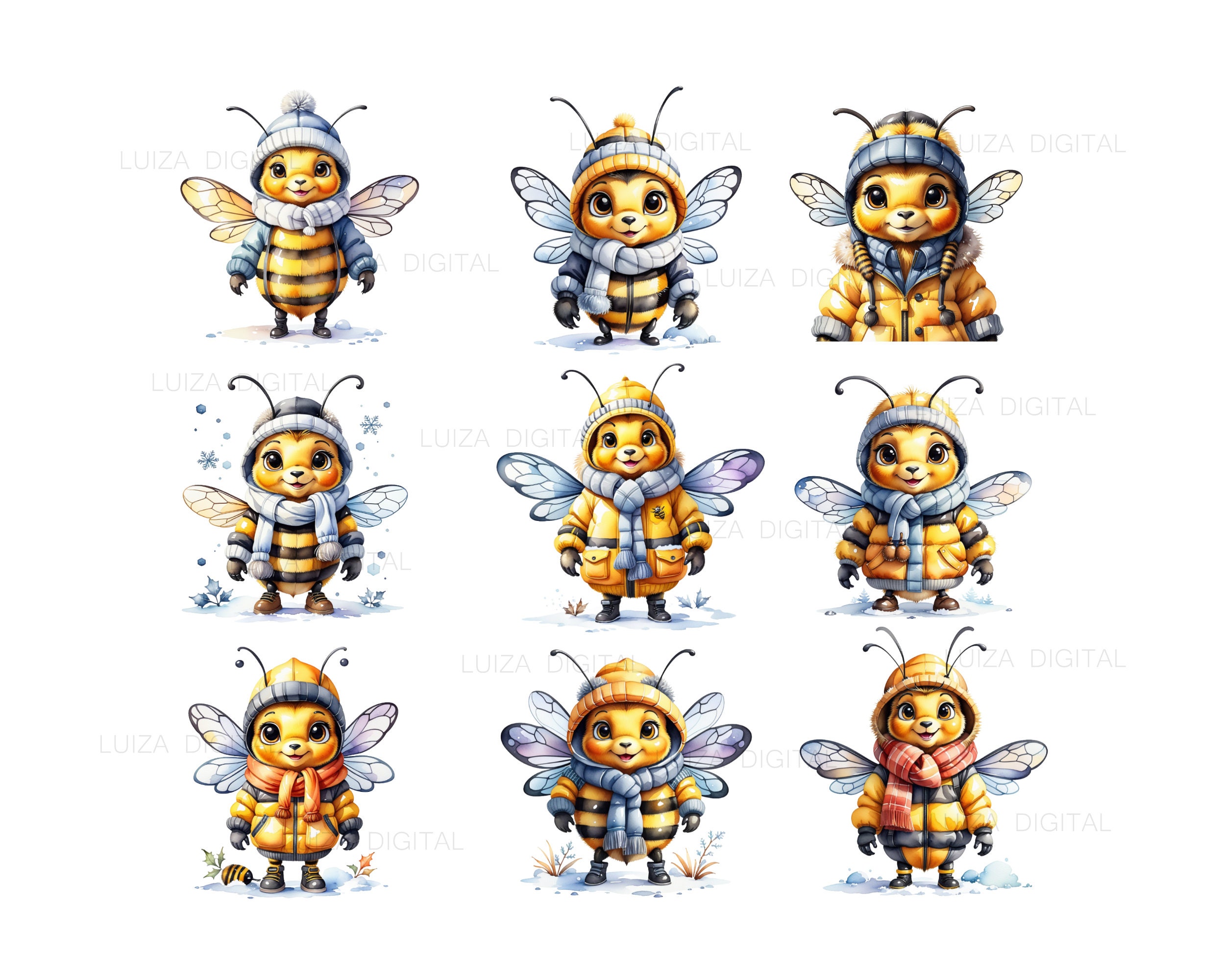 Watercolor Cold Bees Clipart, Winter Clipart, Cute Baby Bee Clipart ...