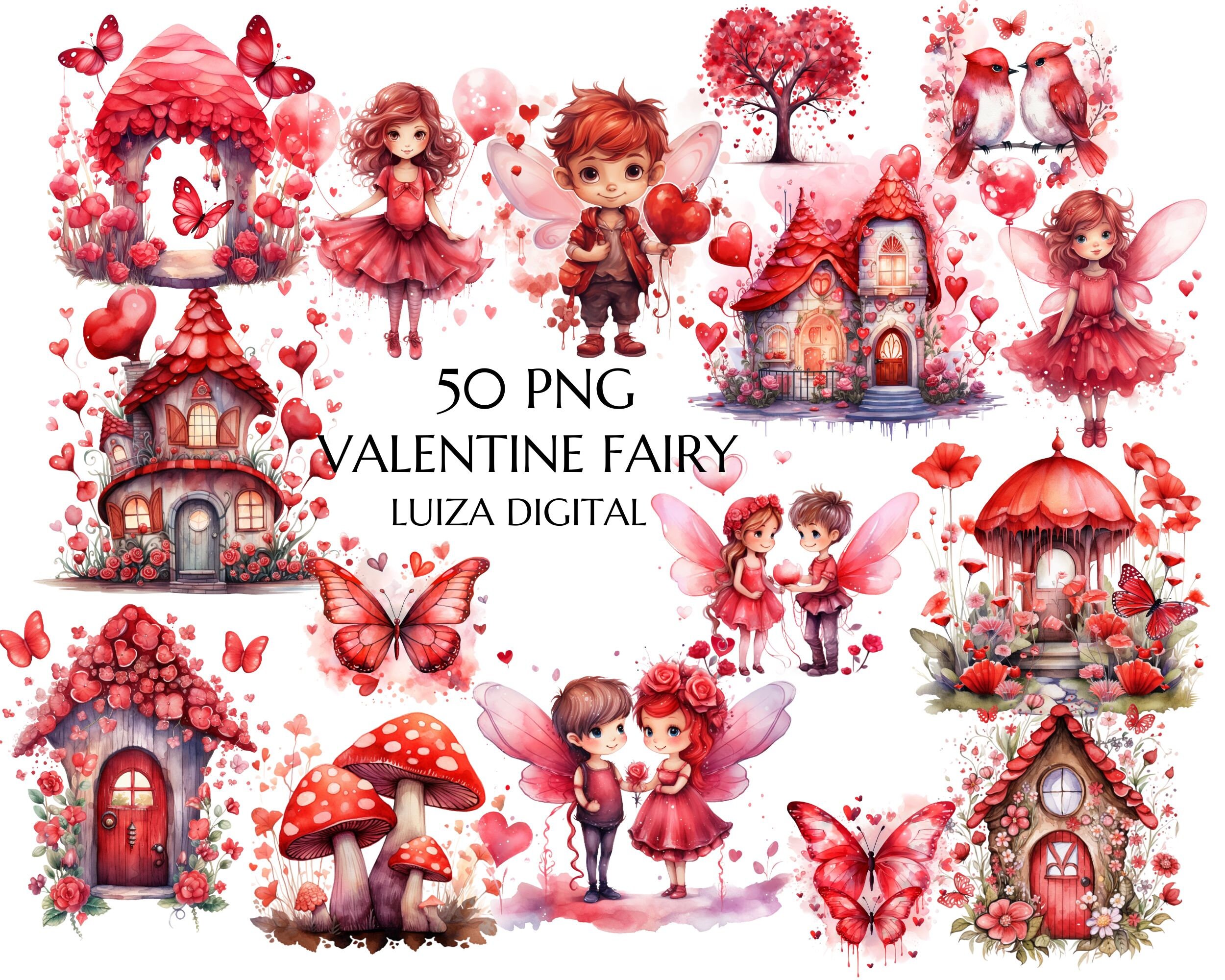 Valentine's Day Fairy Clipart, Red Fairy Boy Clipart, Watercolor ...