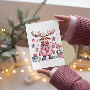 Christmas Pink Moose Clipart Bundle, Moose in Sweater PNG, Woodland ...