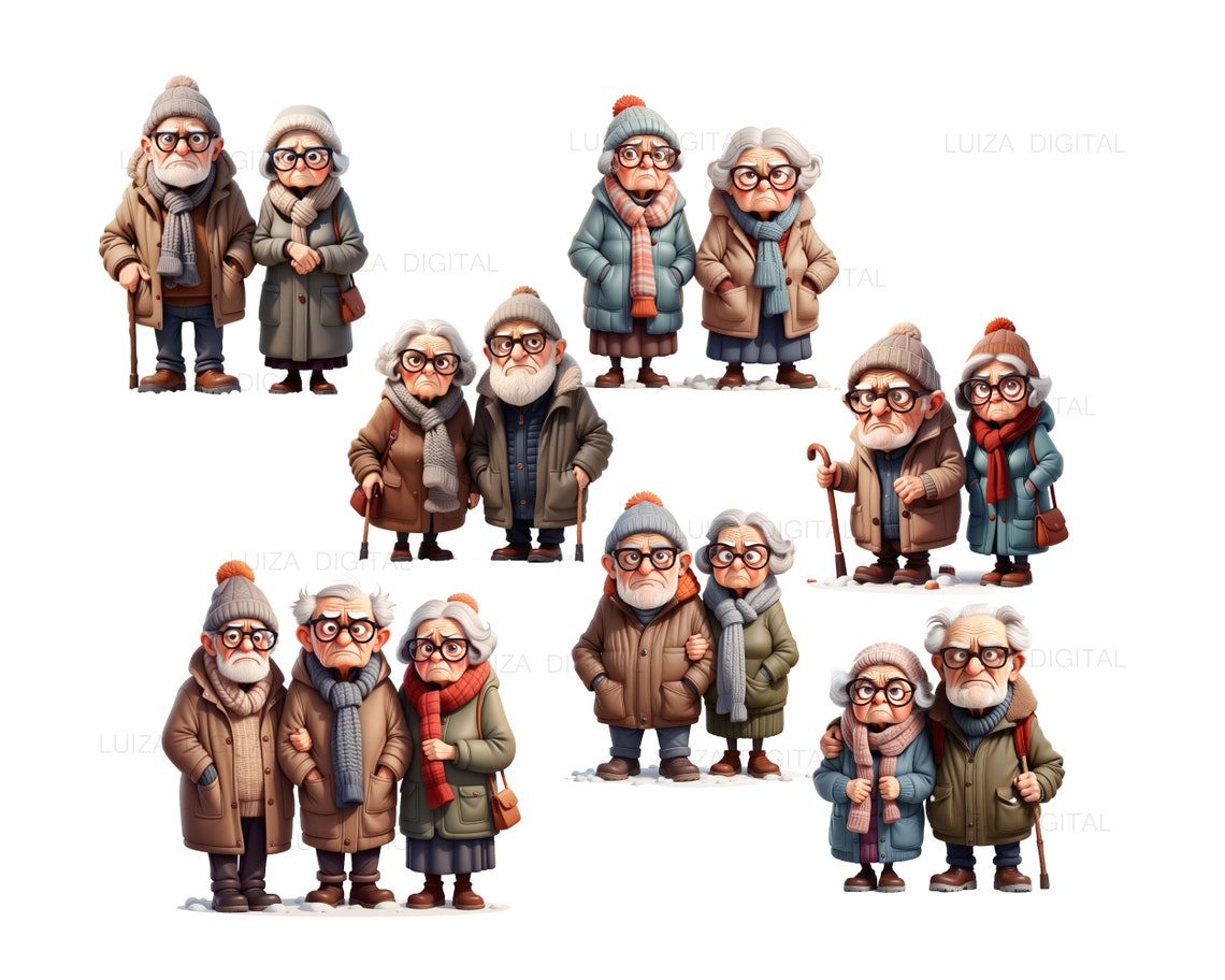 Cute Grumpy Old Couple Clipart, Old Lady and Old Man, Cartoon Grandma ...