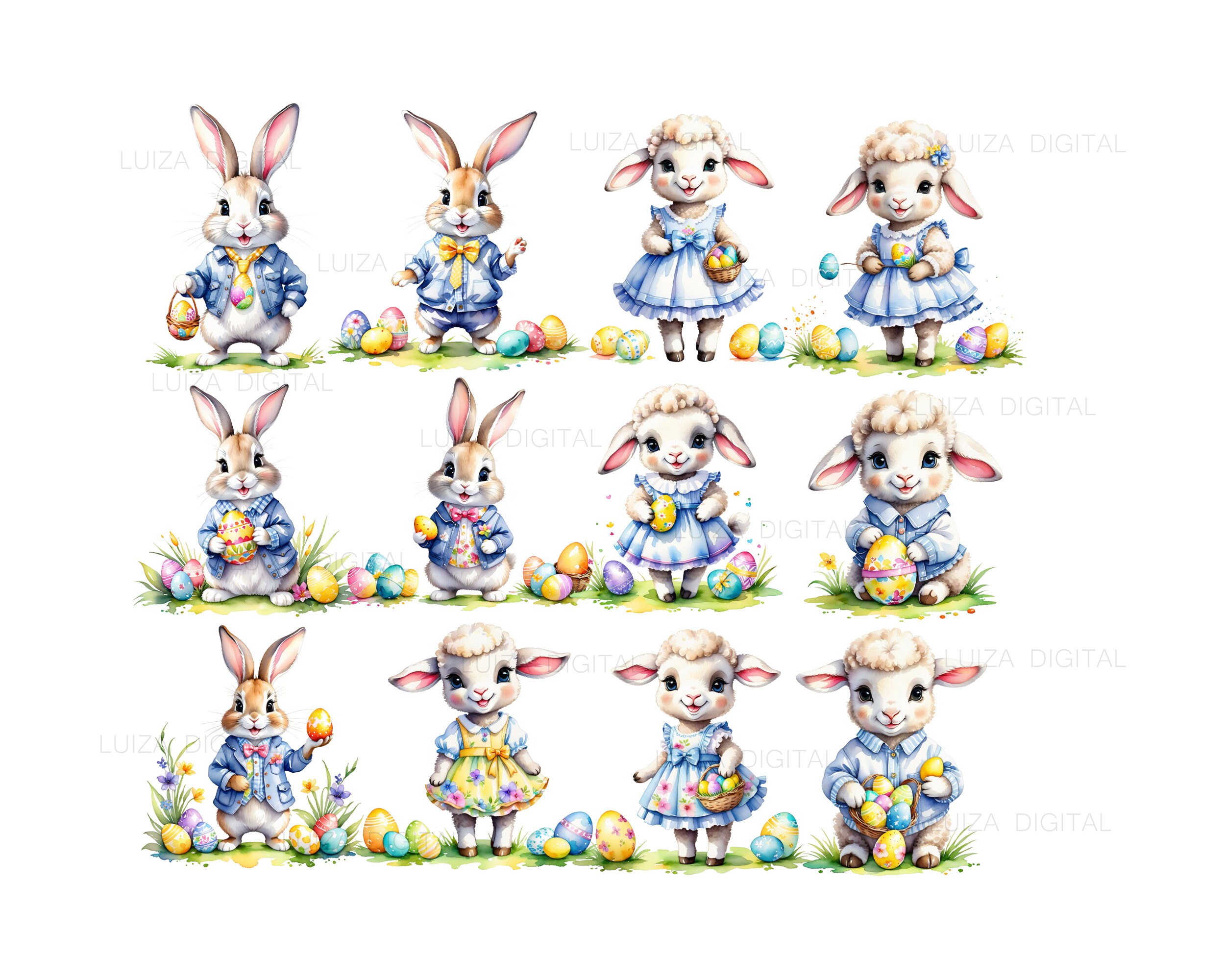 Watercolor Floral Bunny Clipart, Easter Bunny in Dress Clipart, Easter ...