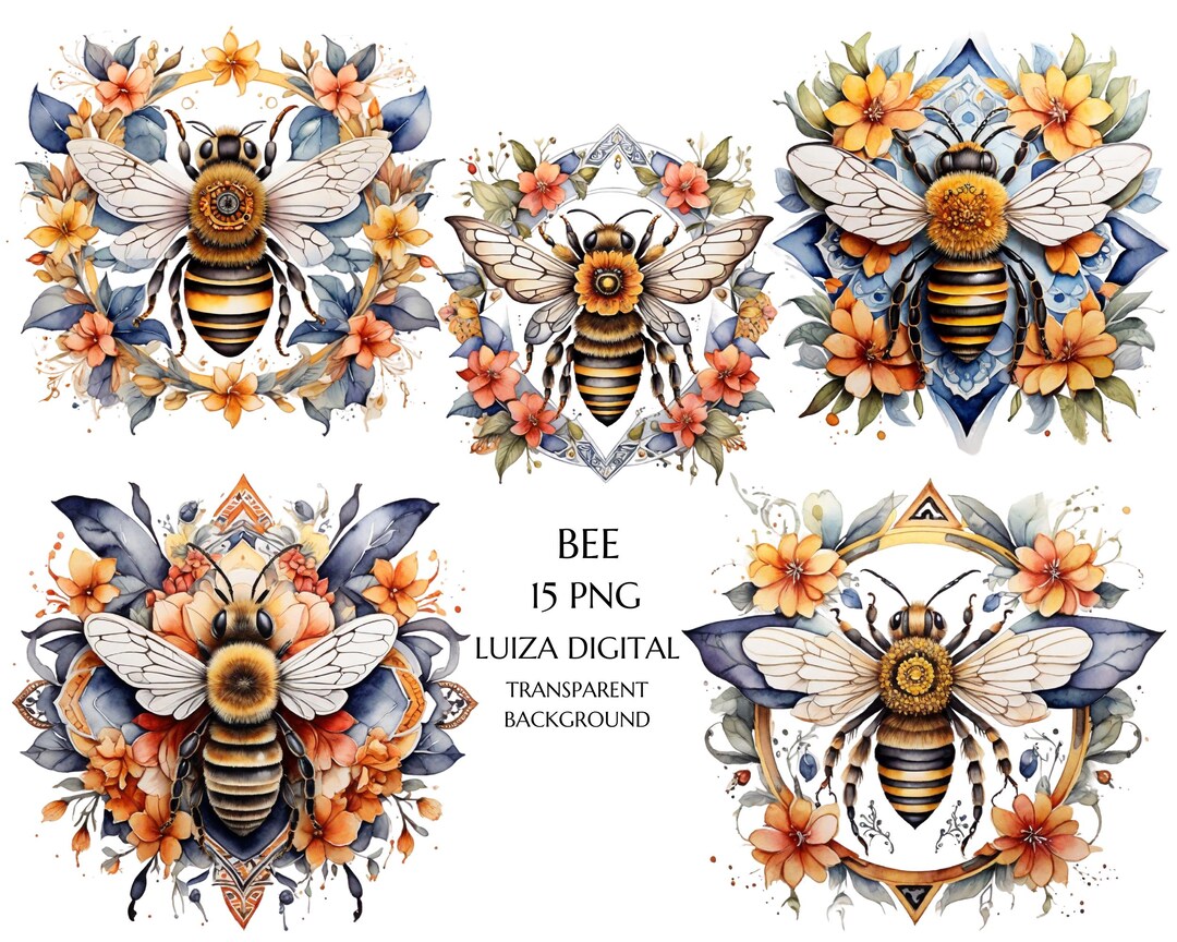Watercolor Bees Clipart, Spring Clipart, Bee and Flowers Clipart, Bee ...