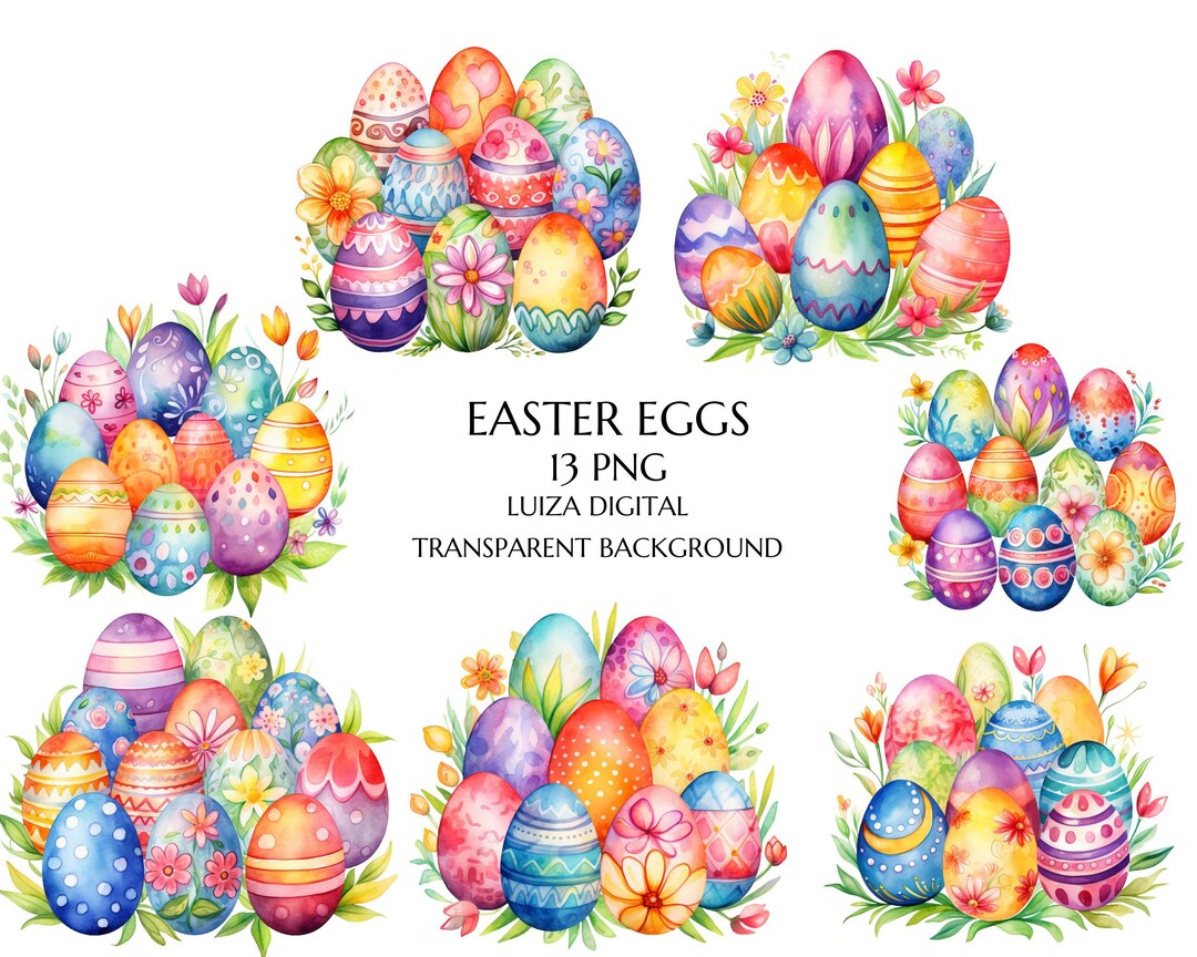 Watercolor Easter Eggs Clipart, Whimsical Easter Egg Clipart, Floral ...