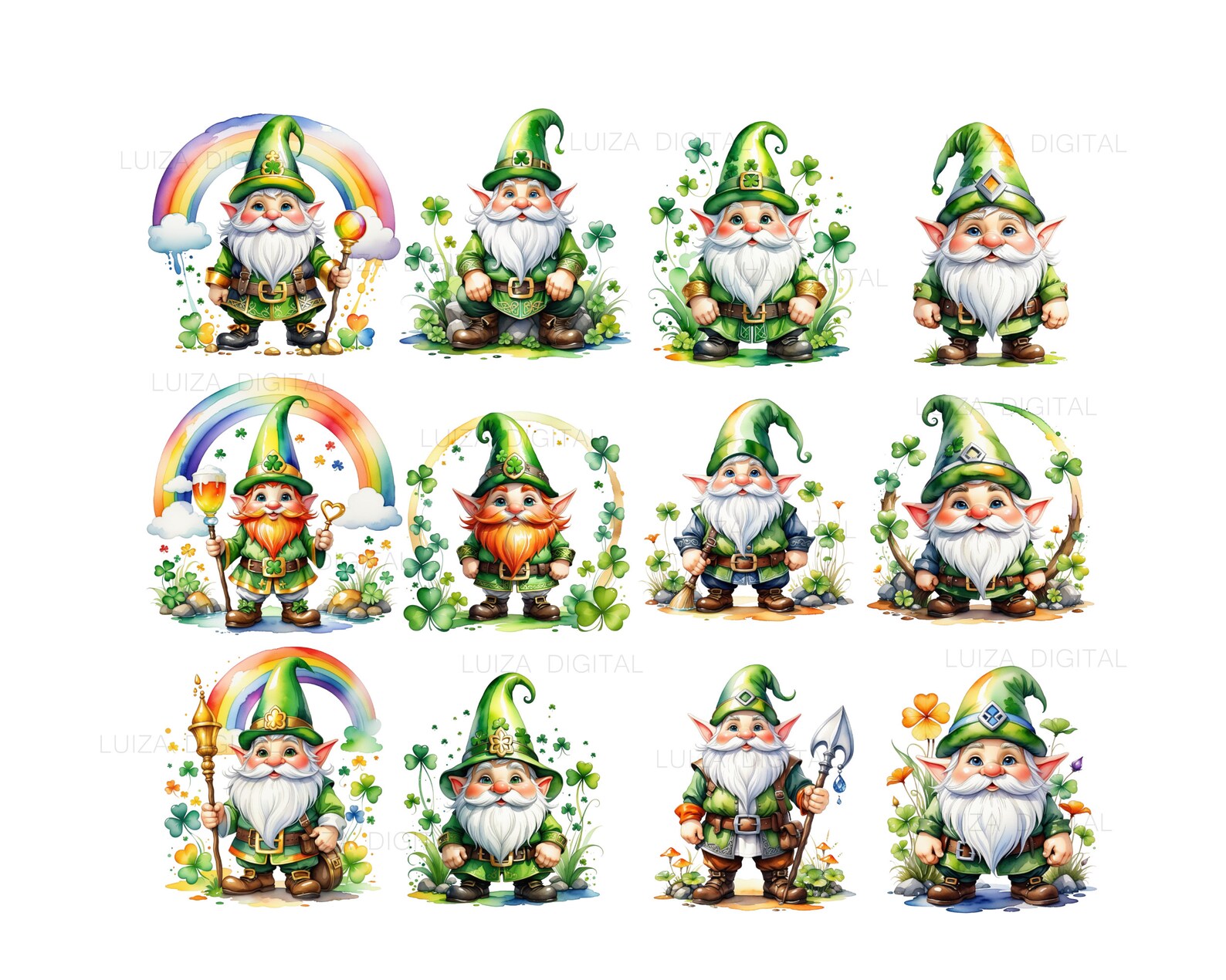 Watercolor Saint Patricks Gnomes Clipart, Festive Gnomes Clipart, St ...