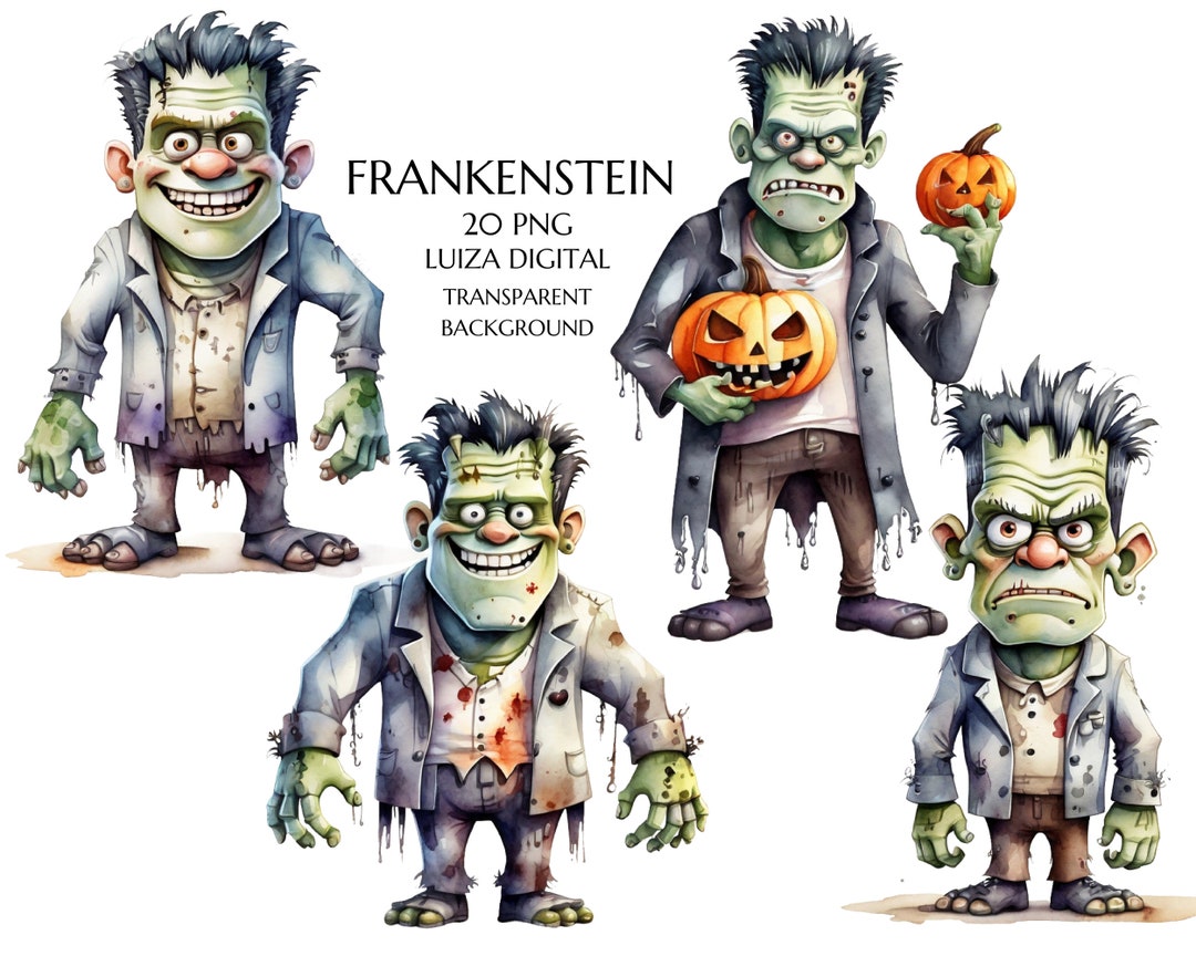 Frankenstein Clipart & Halloween Monster With Pumpkins for Spooky ...