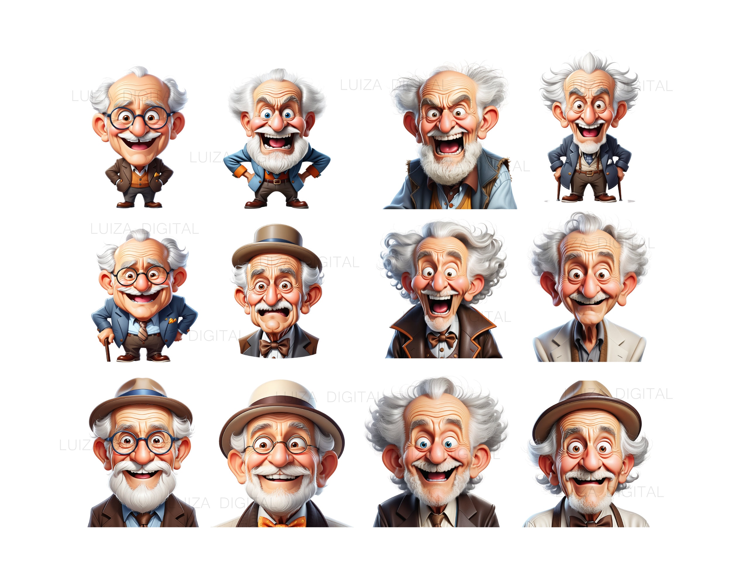 Funny Old Man Clipart PNG, Grumpy Old Man, Happy Man Clipart, Cartoon ...