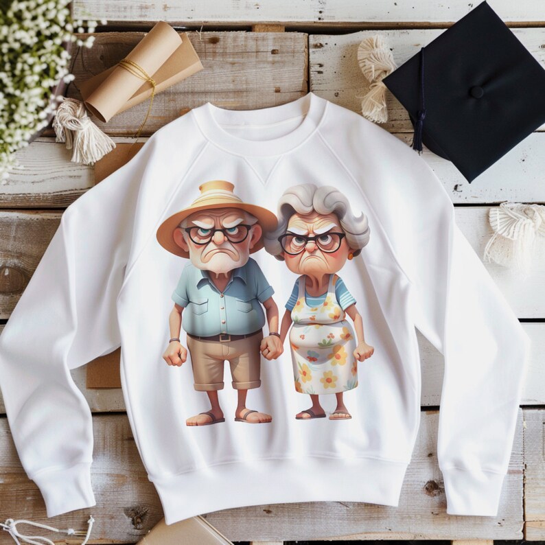 Cute Grumpy Old Couple Clipart, Old Lady and Old Man, Cartoon Grandma ...