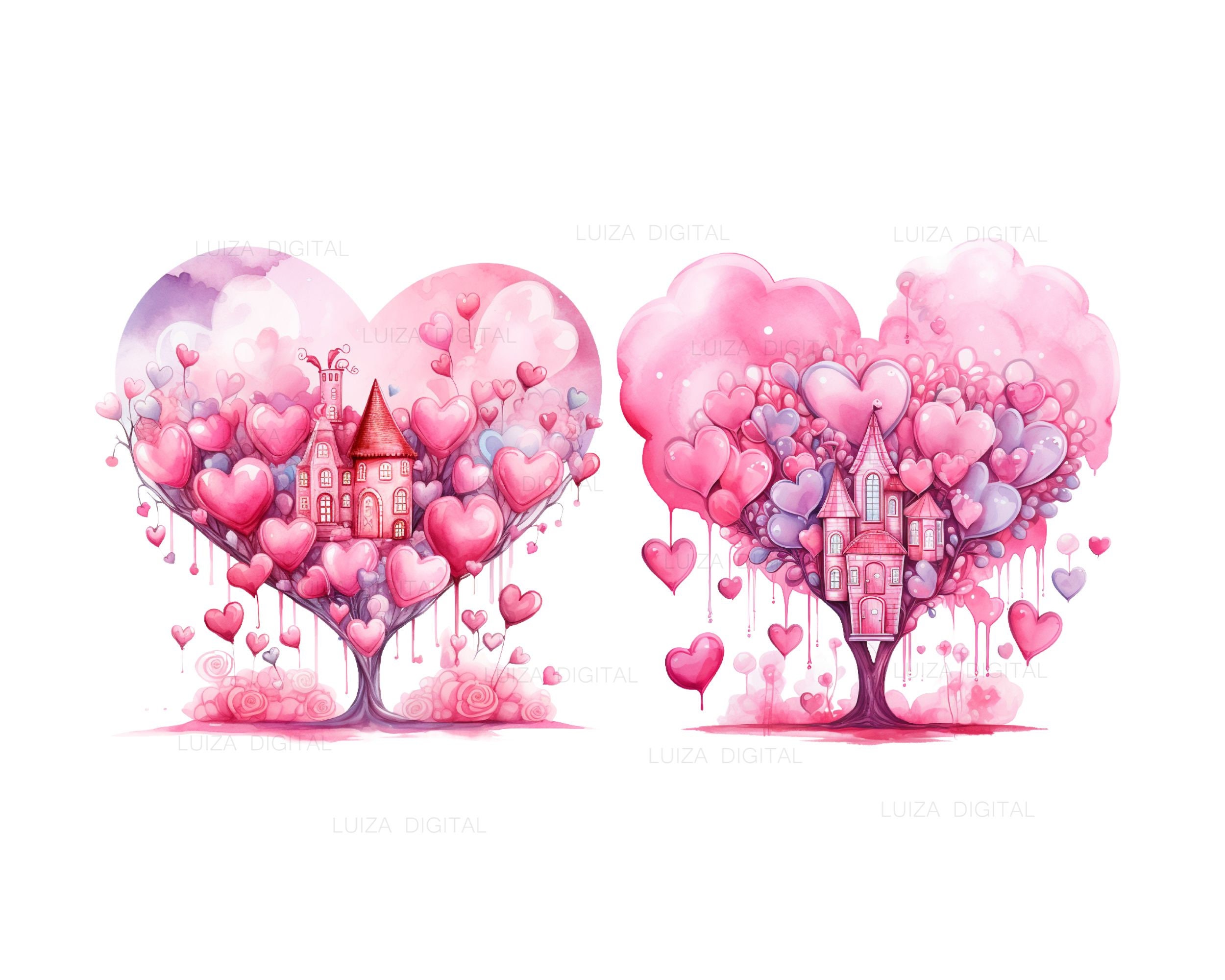 Watercolor Valentines Day Couple Clipart, Pink Fairyland Clipart ...