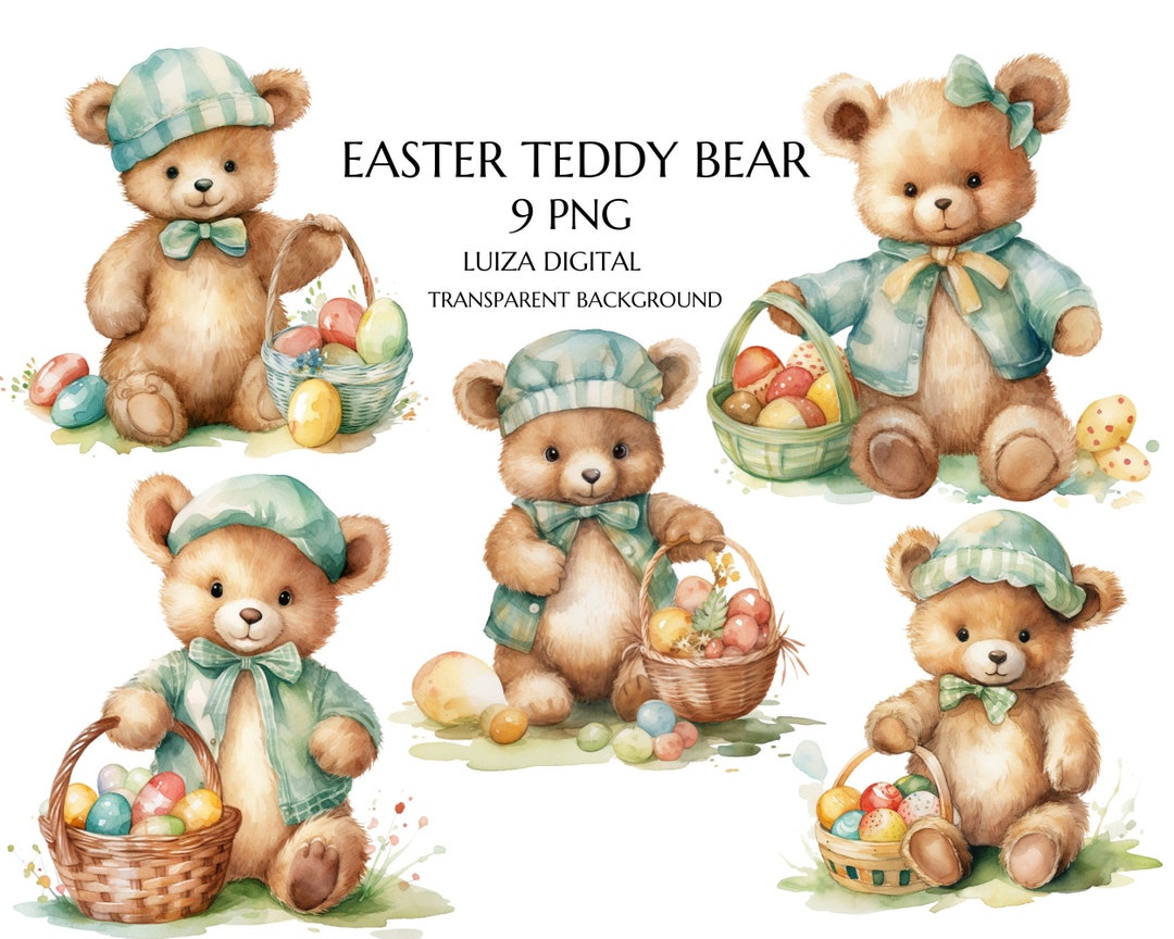 Watercolor Easter Teddy Bear Clipart, Country Farmhouse Easter Teddy ...