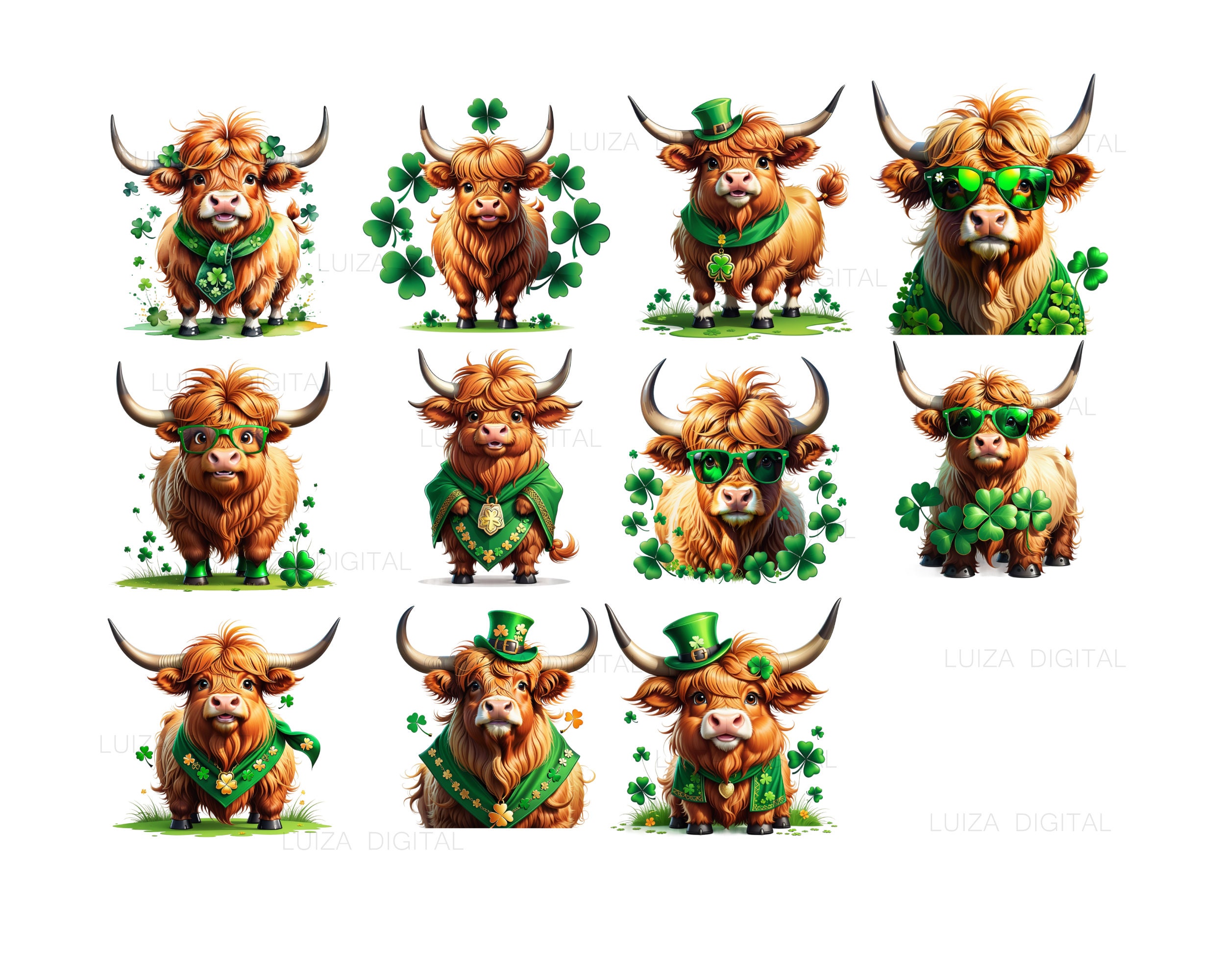 Watercolor Irish Highland Cows Clipart, St Patrick Day Clipart, St ...