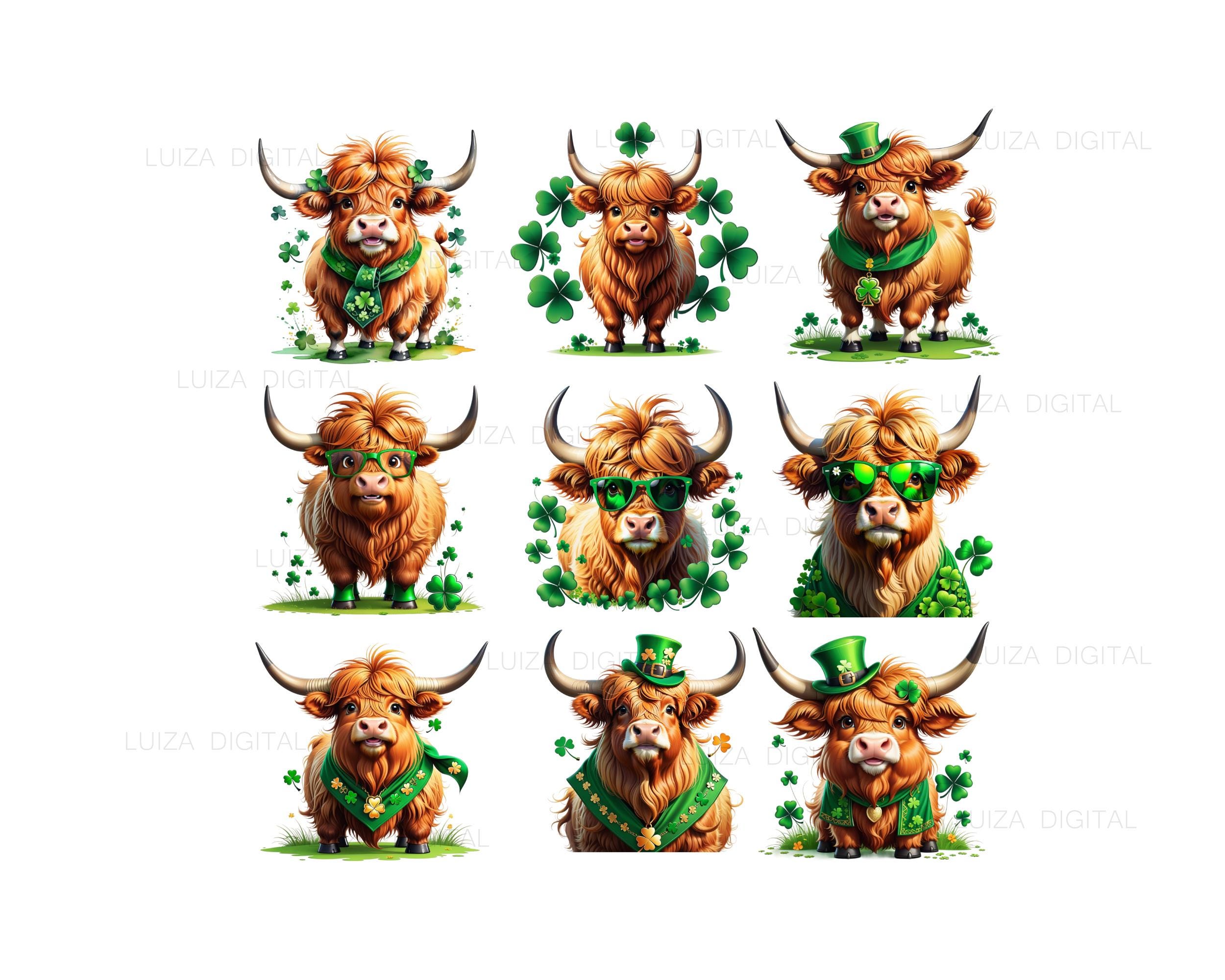 Watercolor Irish Highland Cows Clipart, St Patrick Day Clipart, St ...