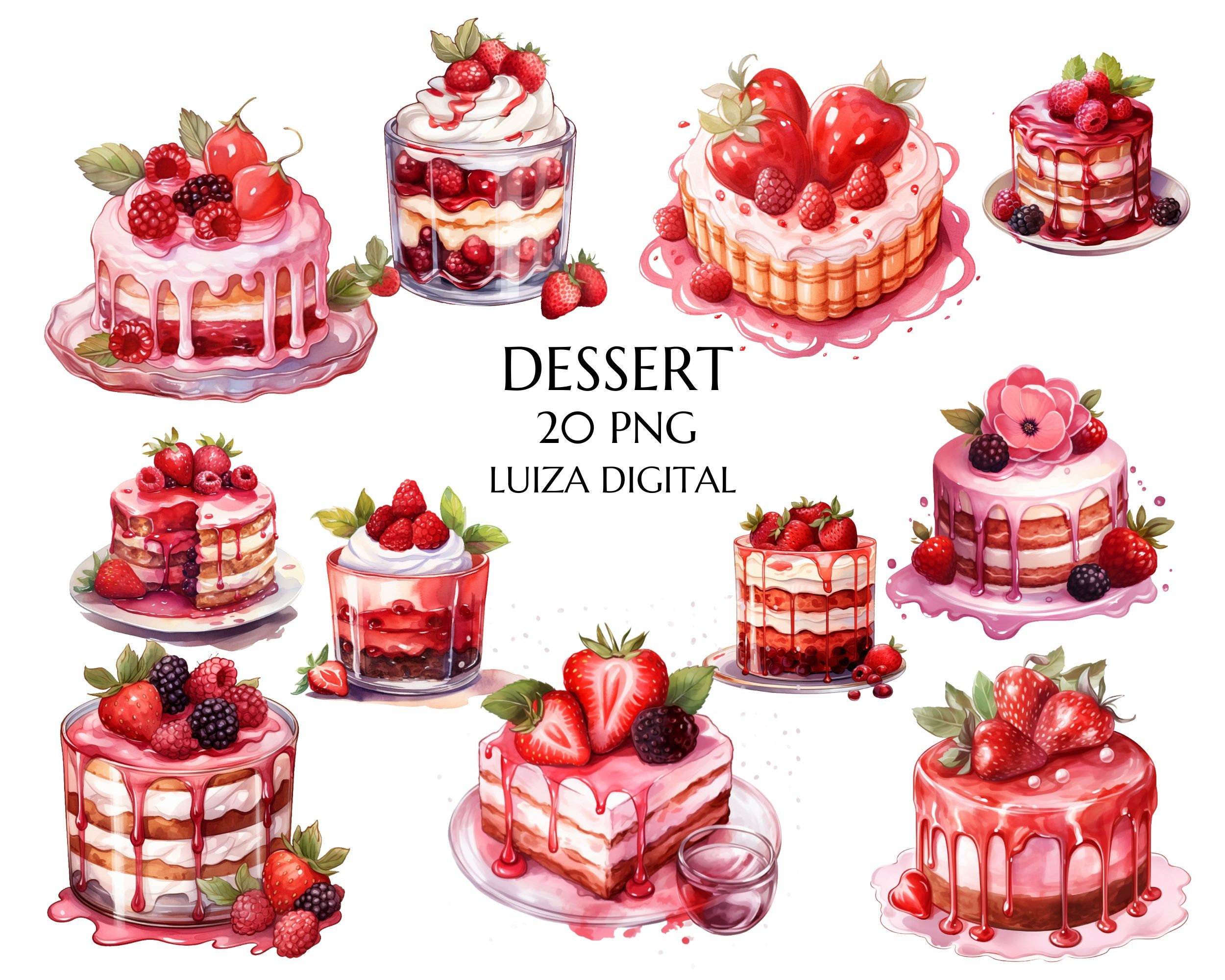 Valentine's Day Clipart, Desserts Clipart, Strawberry Cake Clipart ...