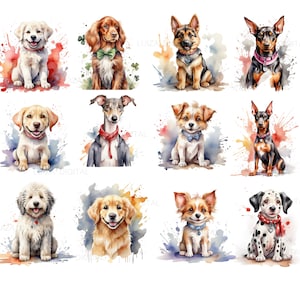 Cute and Funny Dog Clipart Bundle, Watercolor Dogs PNG, Cute Animals ...