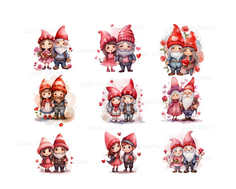 Watercolor Valentines Gnom Couple Clipart, Cute Gnome Couple, Valentine ...