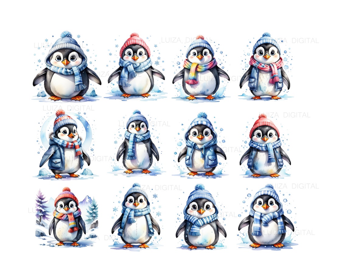 Christmas Penguin Clipart Bundle, Digital Download, Commercial Use ...