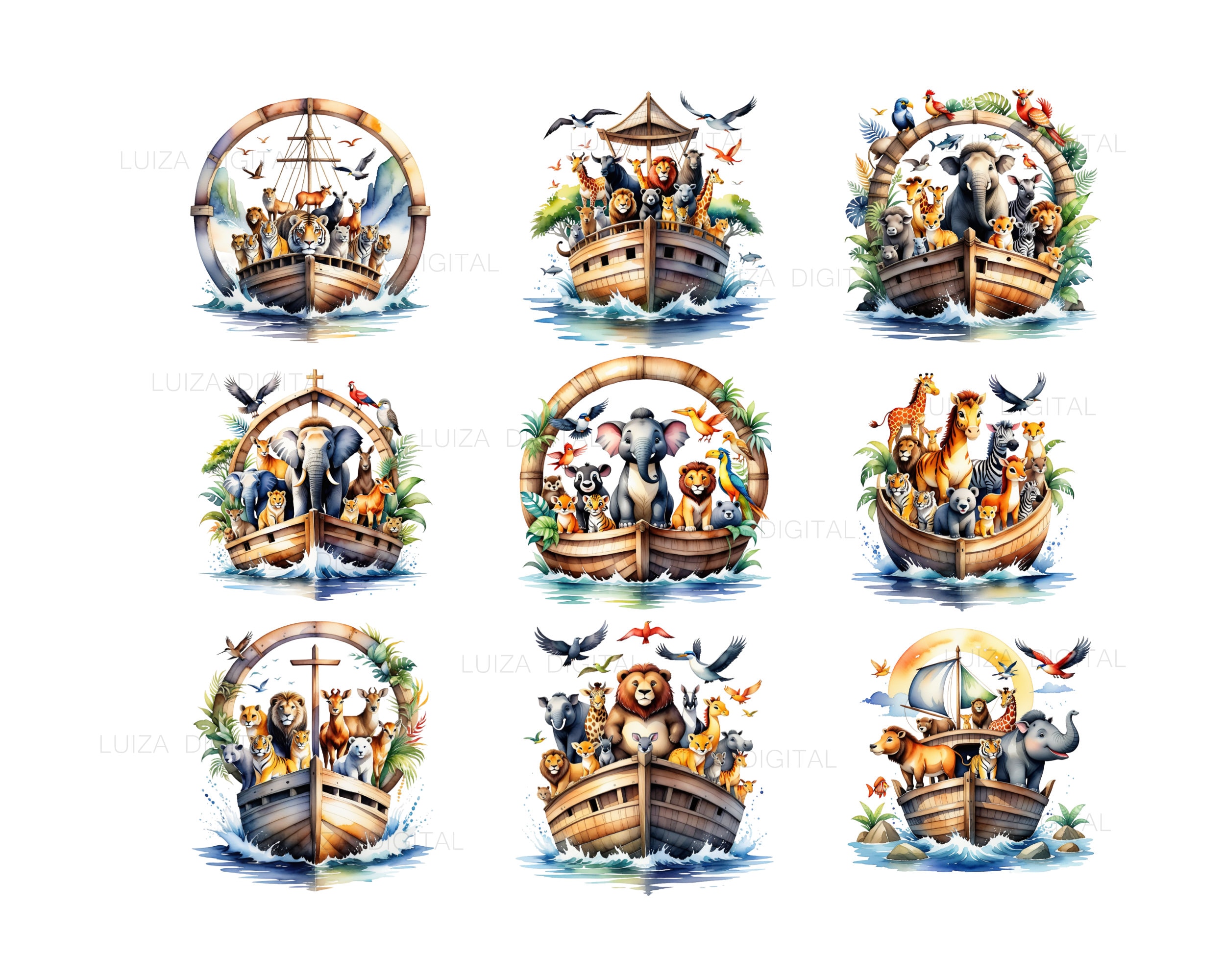 Watercolor Noah's Ark Watercolor Clipart, 16 PNG Noah's Ark Clipart ...