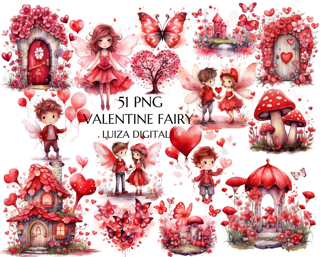 Valentine's Day Fairy Clipart, Red Fairy Boy Clipart, Watercolor ...