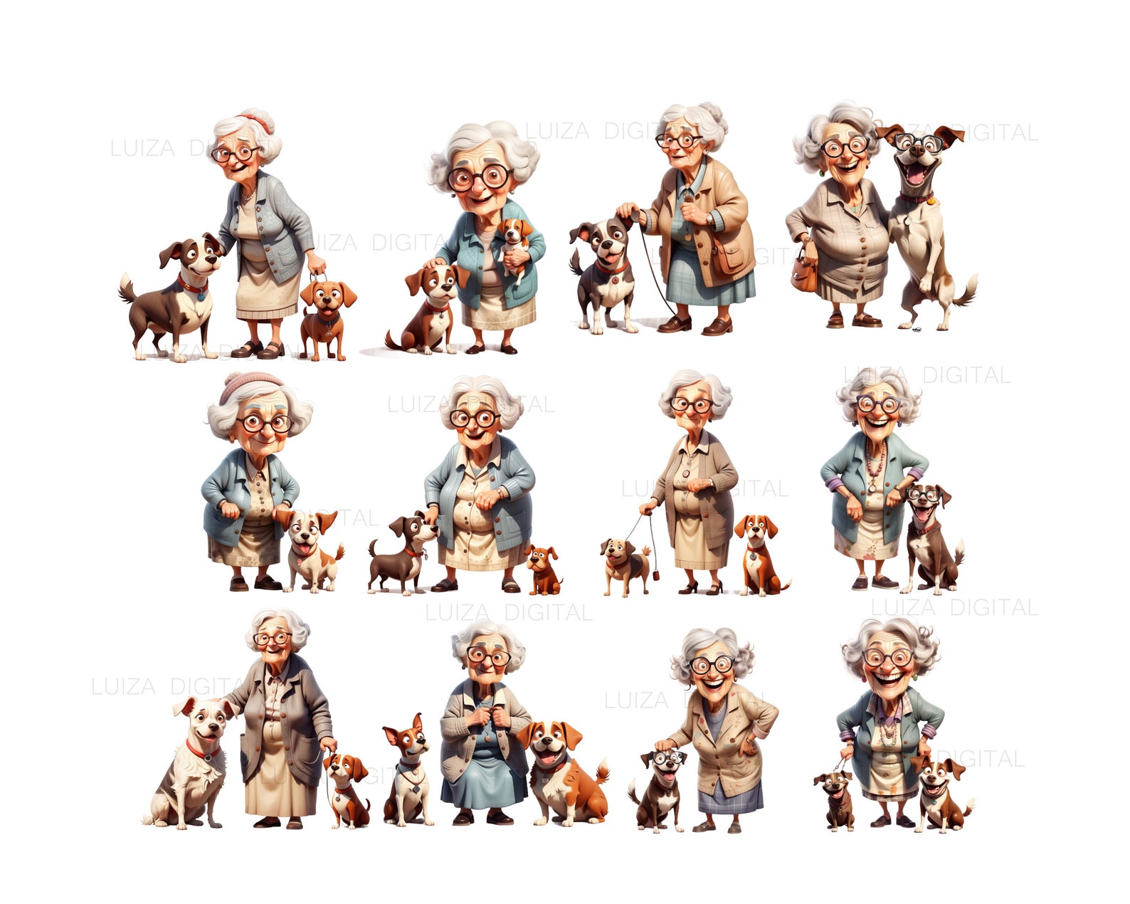 Funny Old Lady and Dog Clipart, Grandmother, Happy Woman Clipart ...