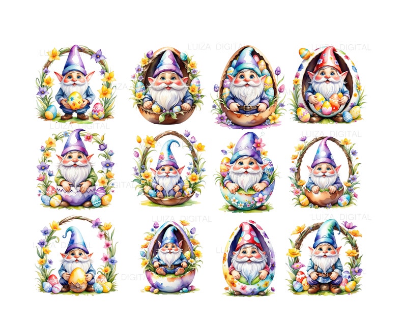 Watercolor Easter Egg Gnome Clipart, Easter Gnome Clipart, Spring ...