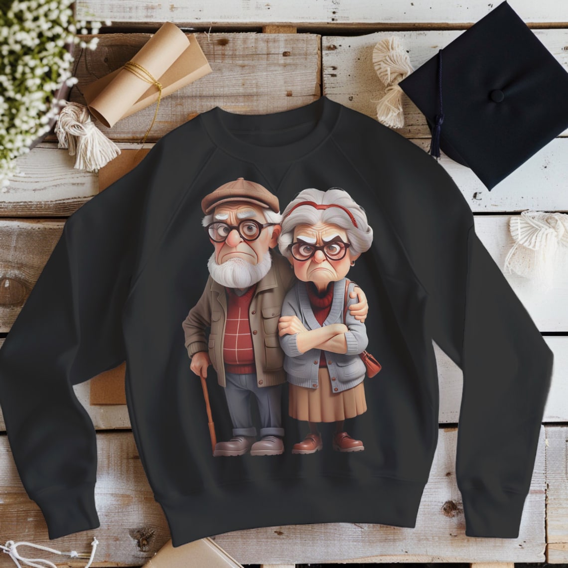 Cute Grumpy Old Couple Clipart, Old Lady and Old Man, Cartoon Grandma ...