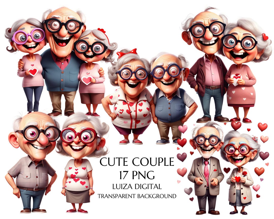 Quirky Old Couple Clipart – Grandma and Grandpa Romantic Valentines ...