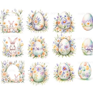 Pastel Easter Bunny Clipart, Rabbit Clipart, Easter Eggs With Flowers ...