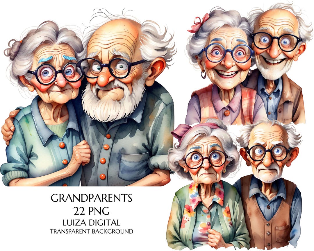 Cute Old Happy Couple Clipart, Old Lady and Old Man, Cartoon Grandma ...