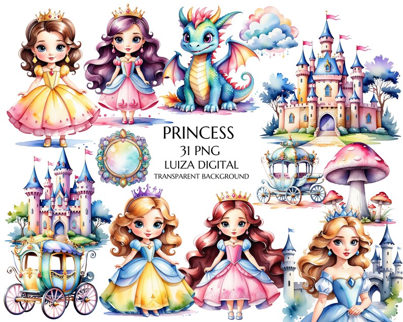 Little Princess Clipart Watercolor Princess Clipart Fairytale Clipart ...