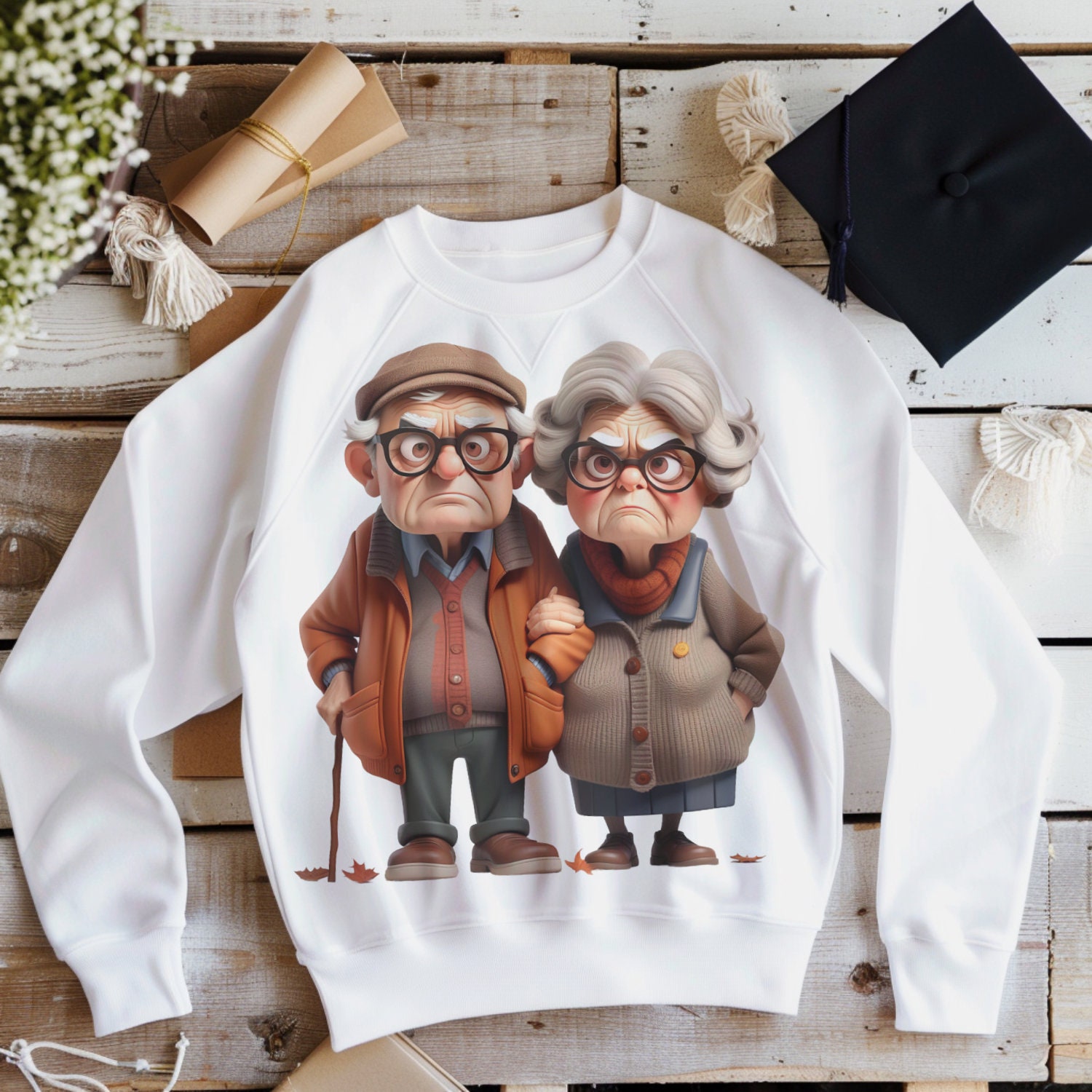 Cute Grumpy Old Couple Clipart, Old Lady and Old Man, Cartoon Grandma Grandpa, Gift for Romantic ...